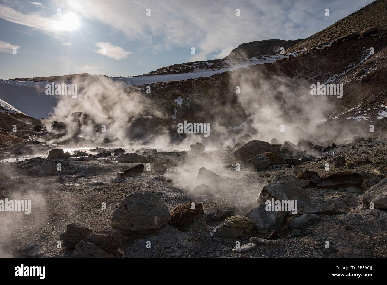 Sulfur steam from hot springs on the island of Iceland Stock Photo - Alamy
