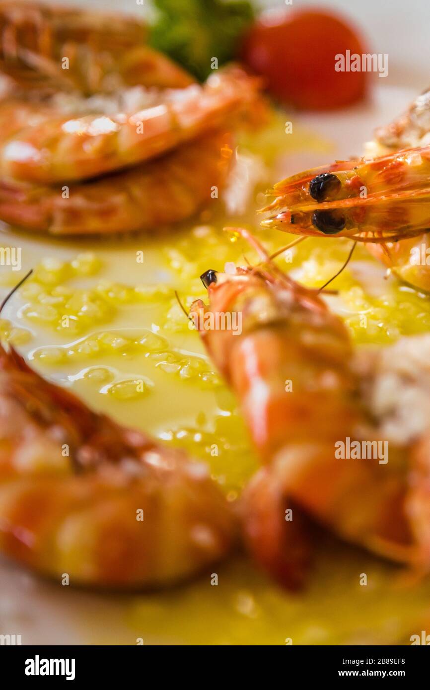closeup of prawns with salt according to Italian cuisine Stock Photo ...