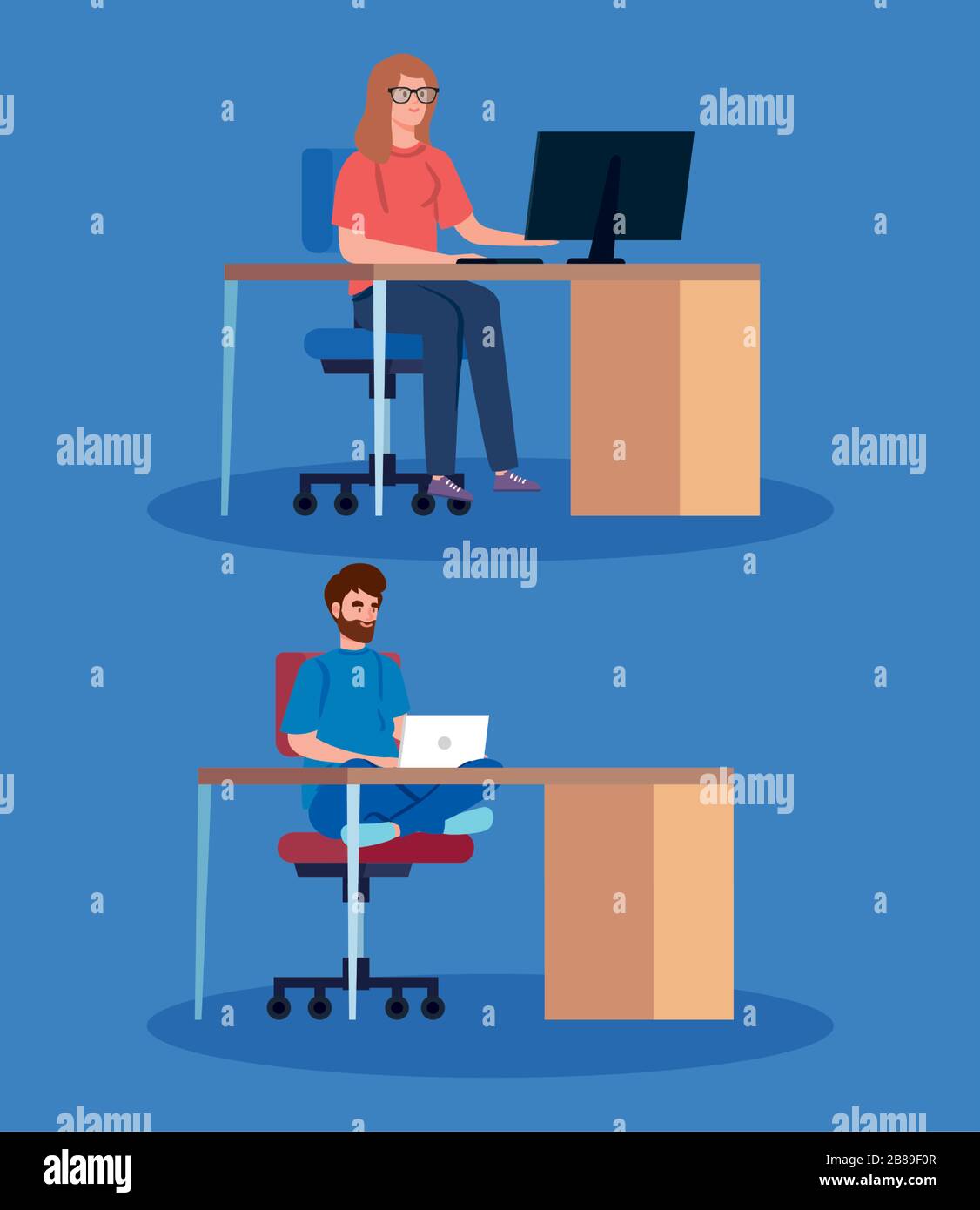 Cartoon people at desks in office hi-res stock photography and images ...