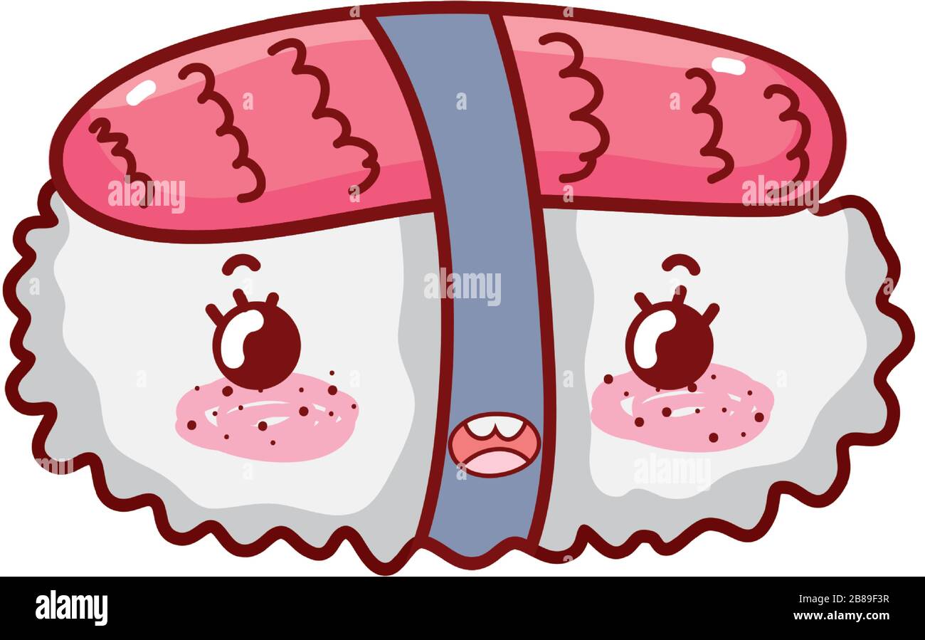 kawaii sushi wrapped fish cartoon, sushi and rolls vector illustration ...