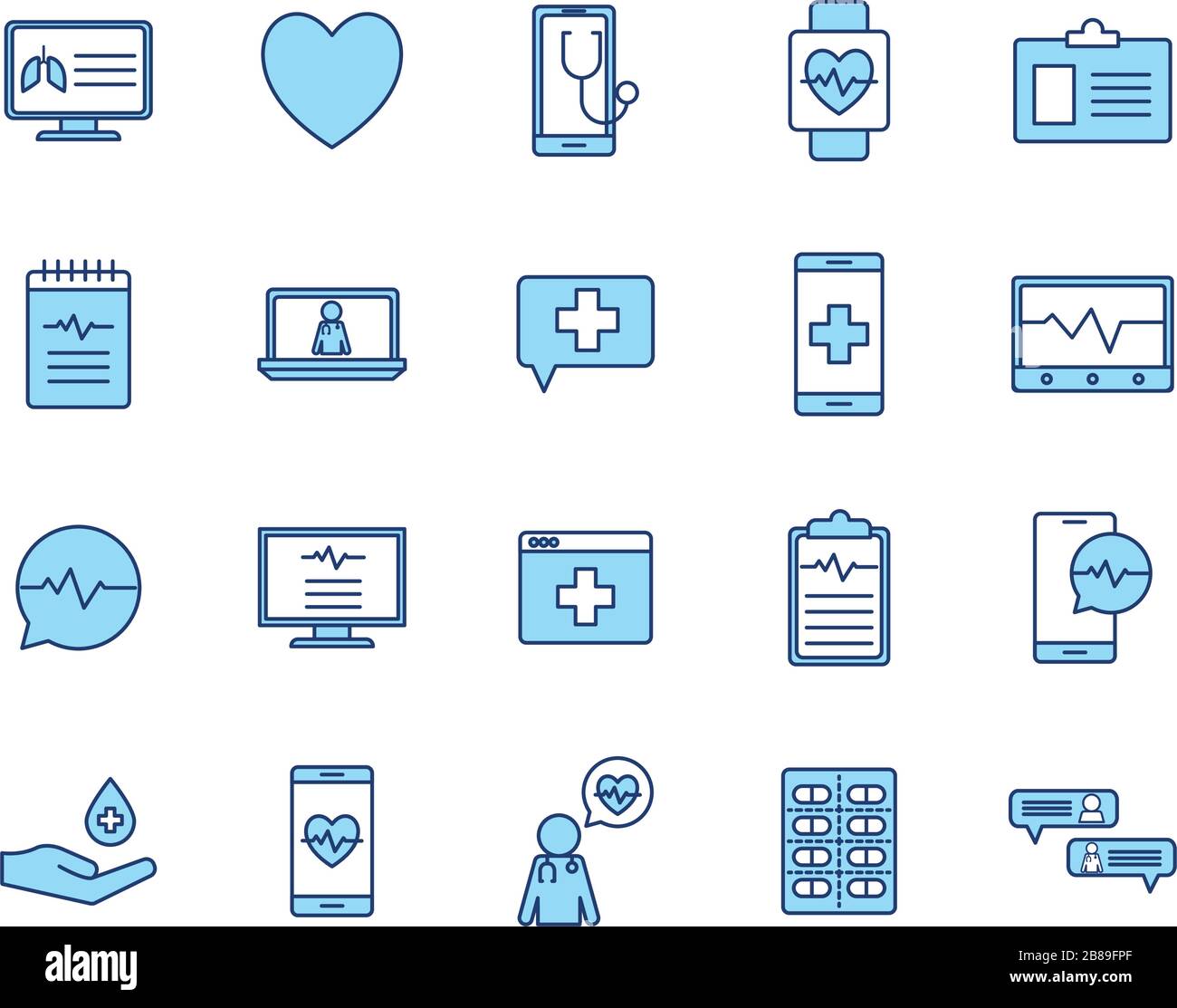 Isolated health online line and fill style icon set vector design Stock ...