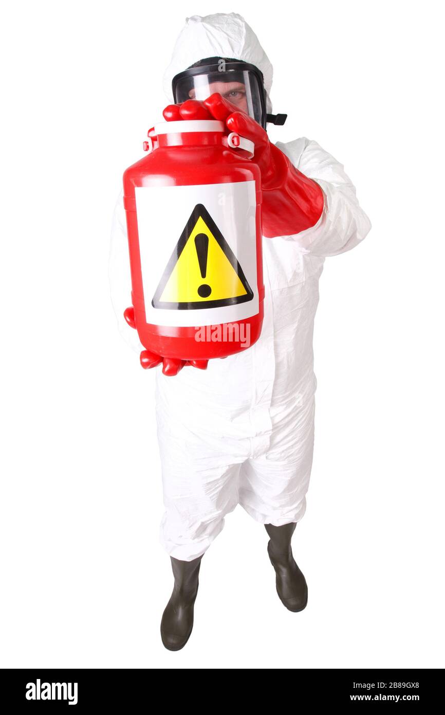 Medic in hazardous materials protective suit isolated on white Stock ...