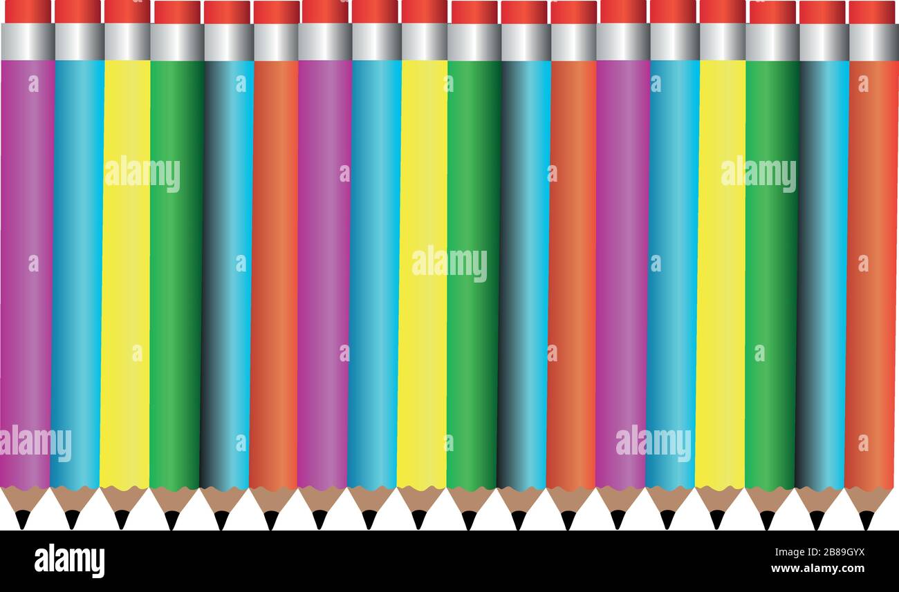 colored pencil set loosely arranged - vector on white background Stock ...