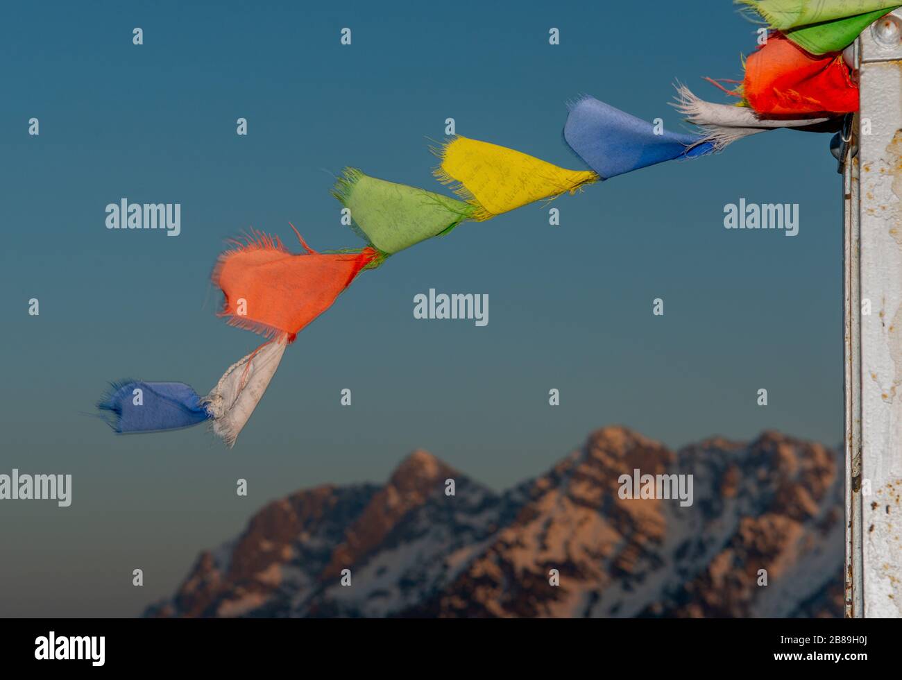 Tibetan flags small flags of colored cloth Stock Photo - Alamy