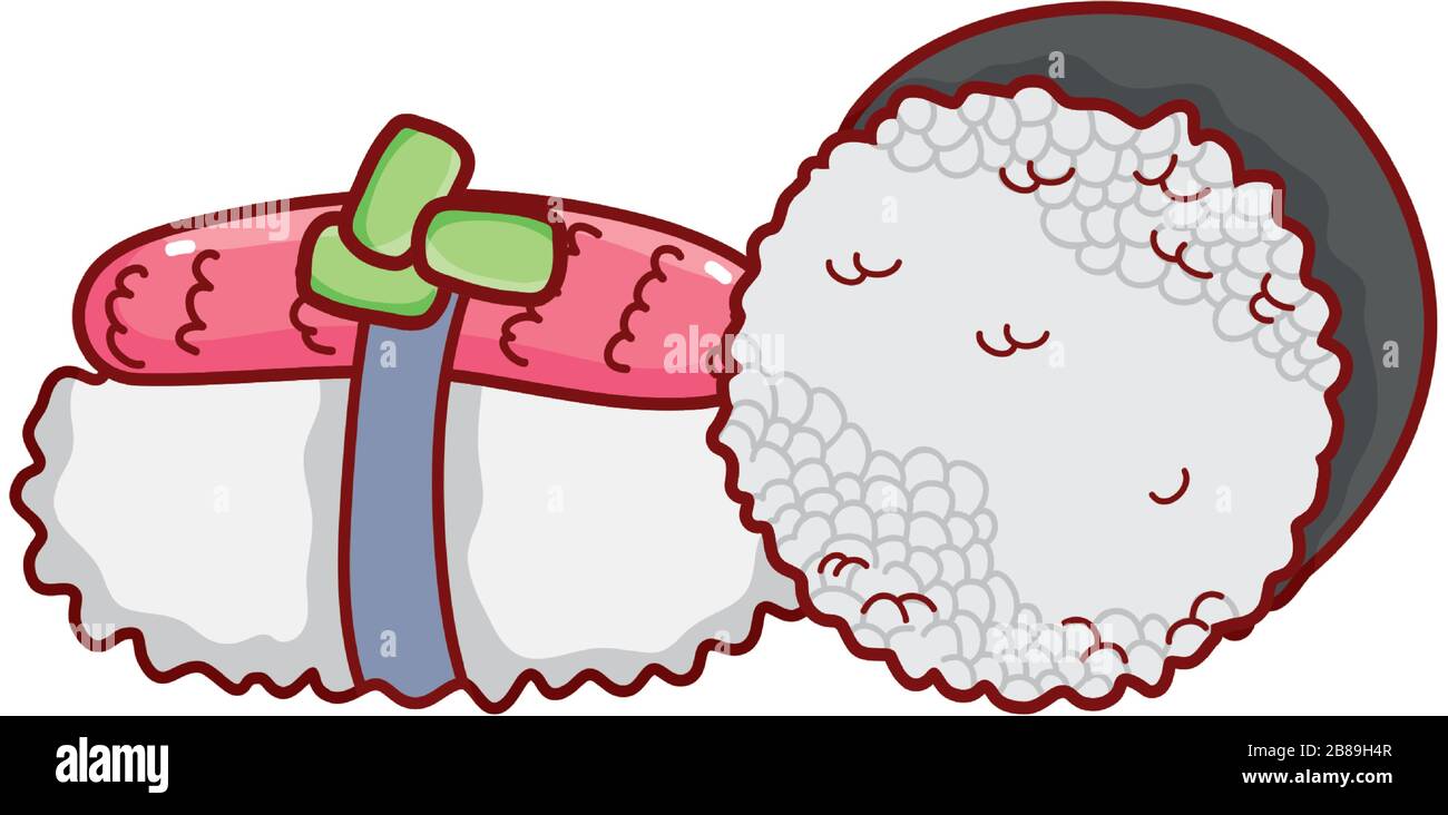 roll seaweed and sushi fish food japanese menu cartoon isolated icon ...