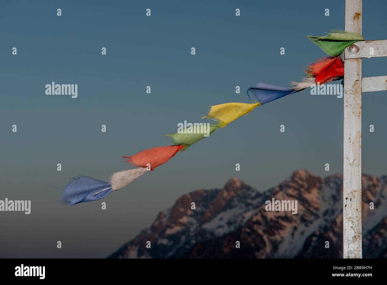 Tibetan flags small flags of colored cloth Stock Photo - Alamy