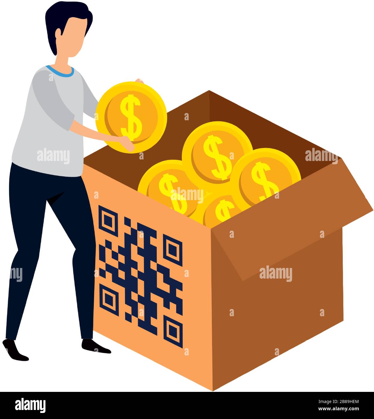 man and box with qr code isolated icon Stock Vector Image & Art - Alamy