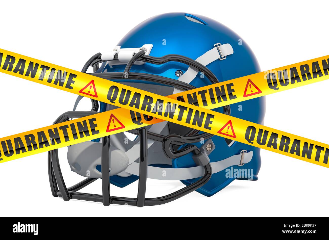 American football ball with caution barrier tape. Cancellation of ...