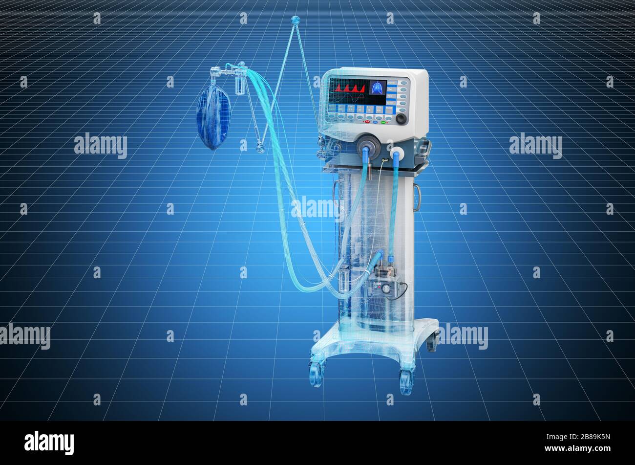 Visualization 3d cad model of medical ventilator ICU. 3D rendering ...