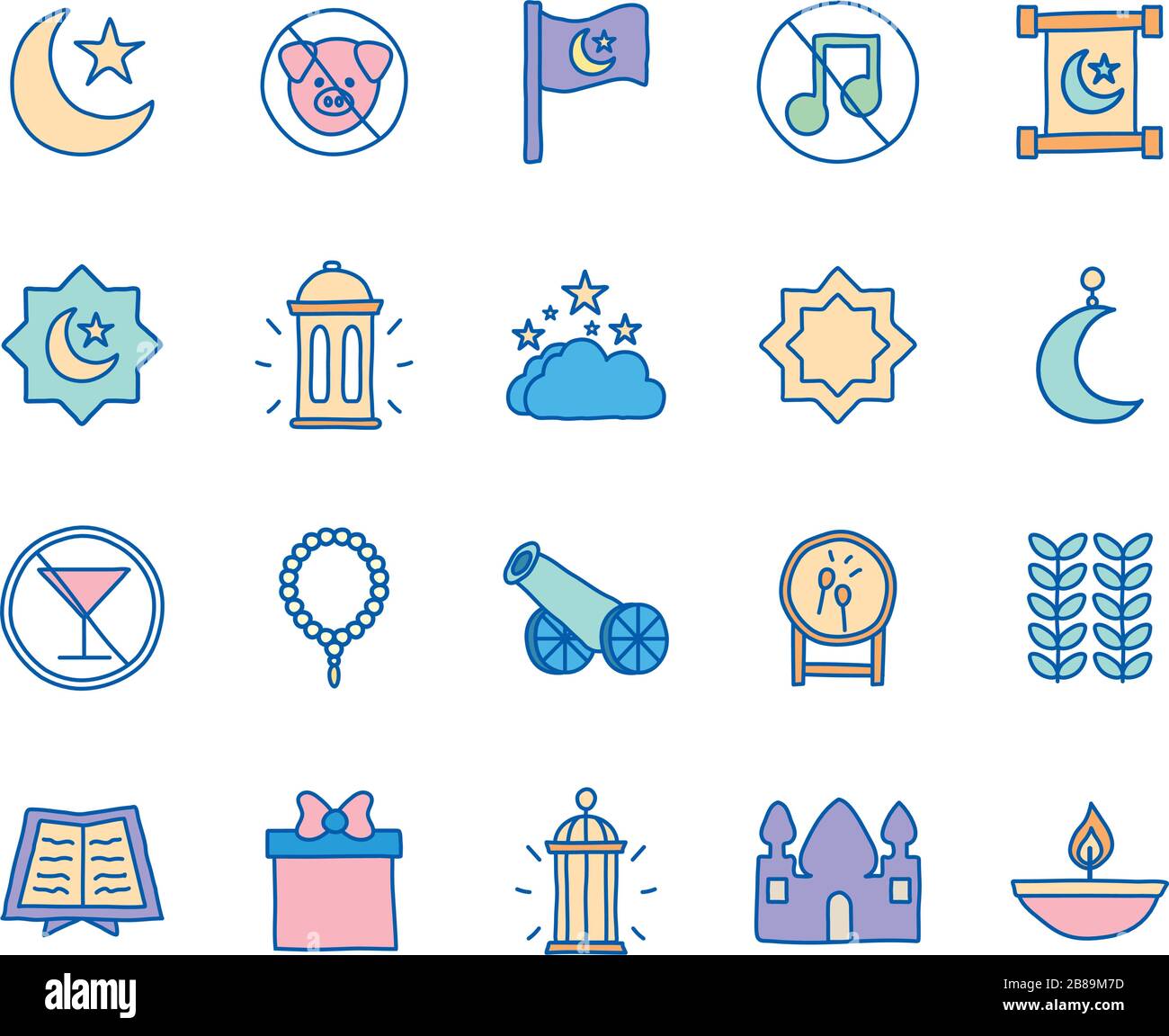 Ramadan line and fill style icon set vector design Stock Vector Image ...
