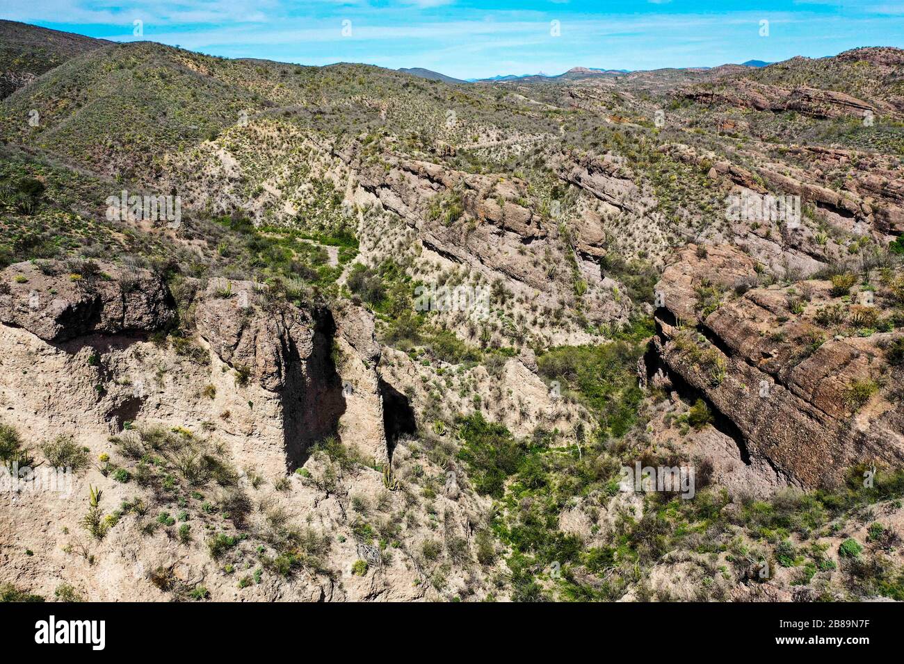 Aerial view of landscape, Sierra de Arizpe, Sonora, Mexico. March 2020 ...