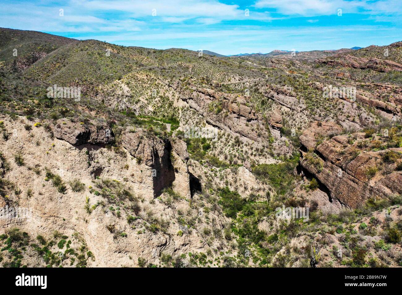 Aerial view of landscape, Sierra de Arizpe, Sonora, Mexico. March 2020 ...