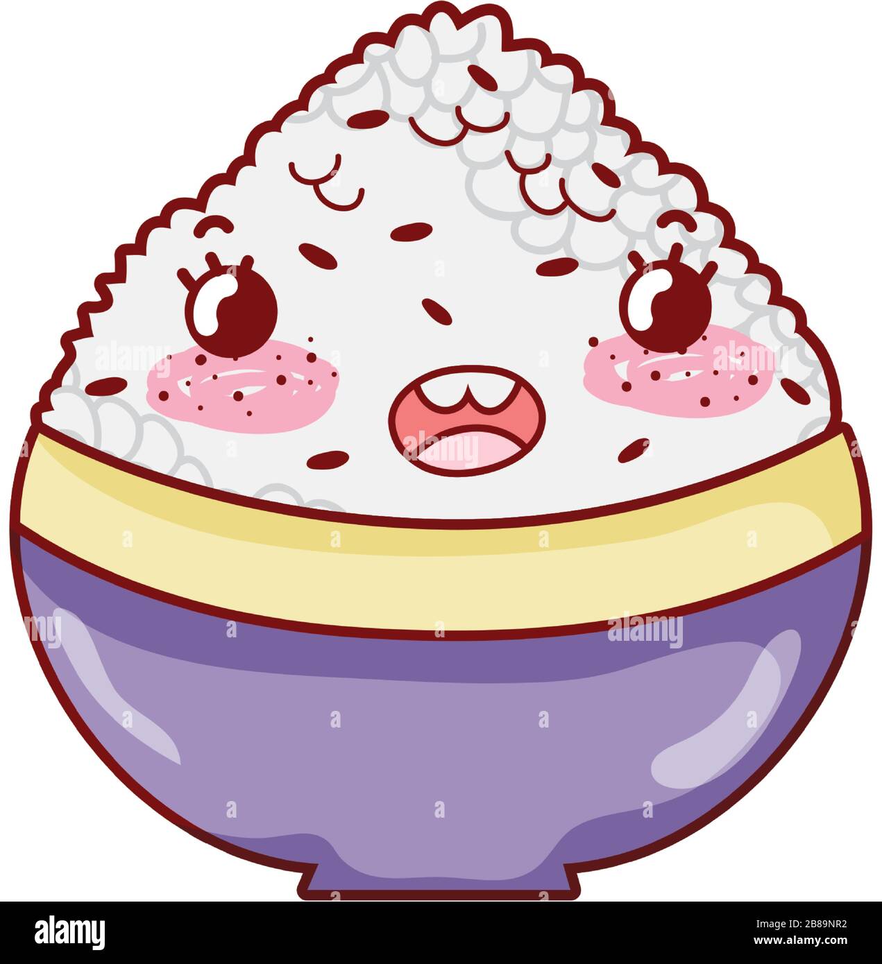 kawaii bowl with rice cartoon, sushi and rolls vector illustration ...