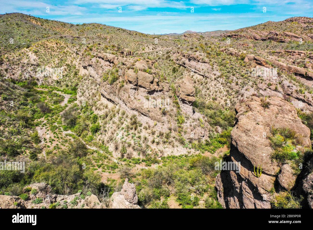Aerial view of the Rio Sonora, landscape of mountains, canyons and ...