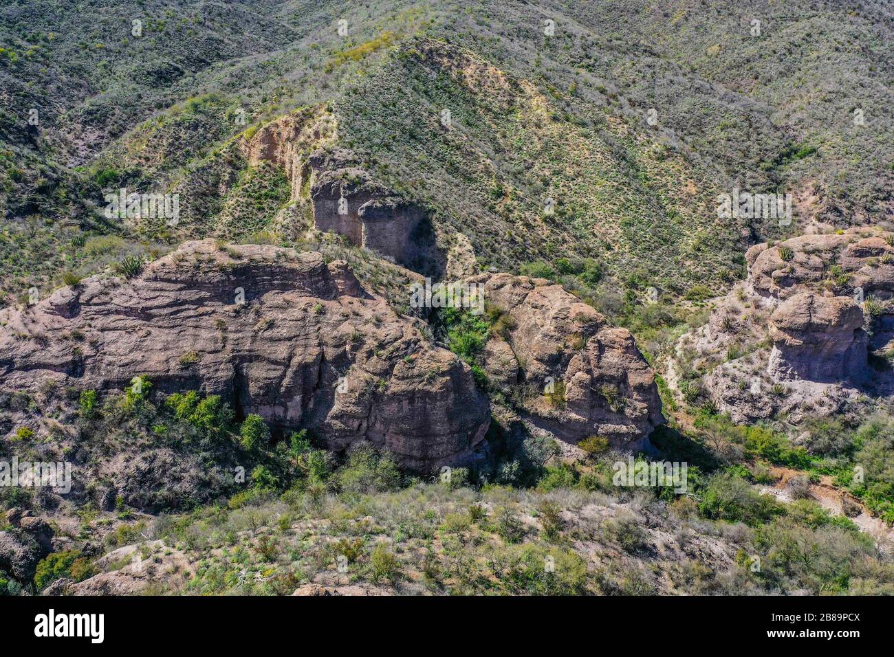 Aerial view of the Rio Sonora, landscape of mountains, canyons and ...