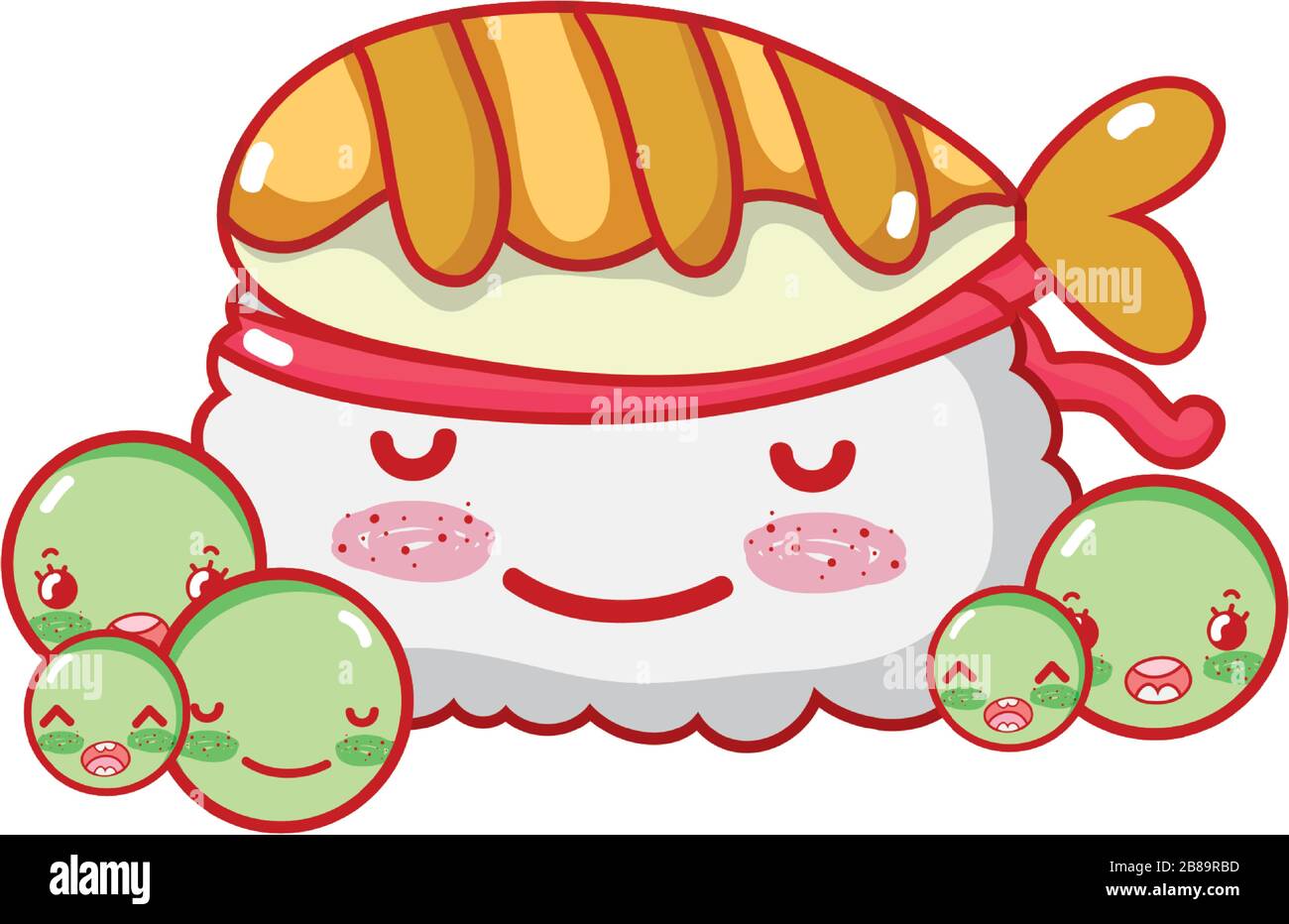 kawaii sushi fish and peas food japanese cartoon vector illustration ...