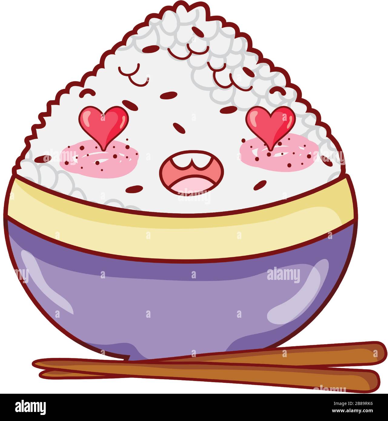 kawaii adorable rice in bowl food japanese cartoon vector illustration ...