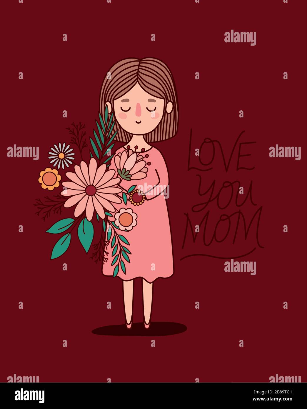 Mother cartoon with flowers and leaves vector design Stock Vector Image ...