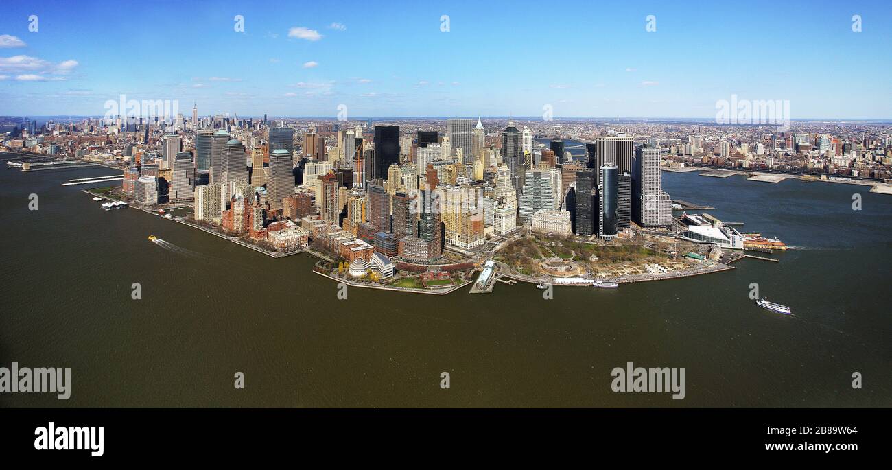 Aerial photo new york harbor manhattan skyline hi-res stock photography ...