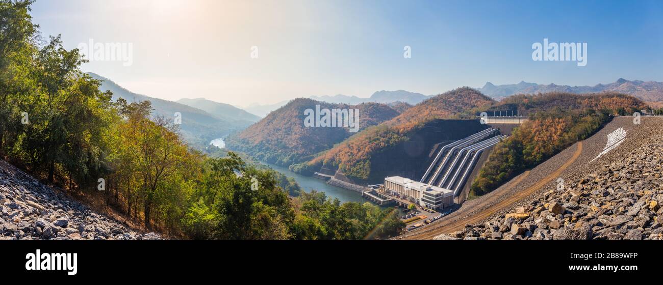 Panorama landscape view around of Srinakarin Dam the power station with ...