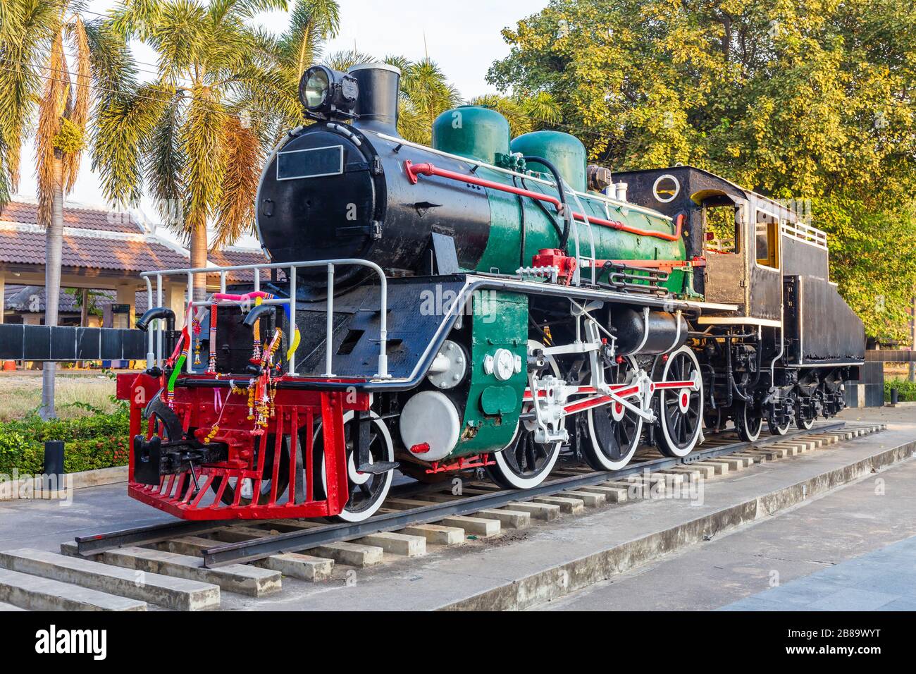 Old Steam Locomotive or old vintage steam train in Kanchanaburi ...