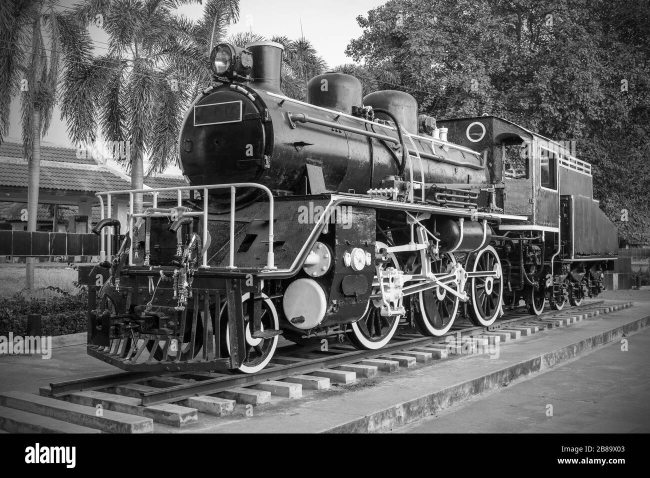 Old Steam Locomotive or old vintage steam train in Kanchanaburi ...