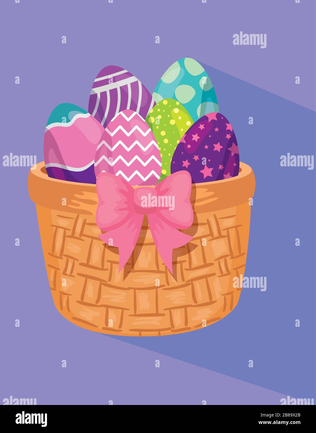 cute eggs easter decorated in basket wicker Stock Vector Image & Art ...