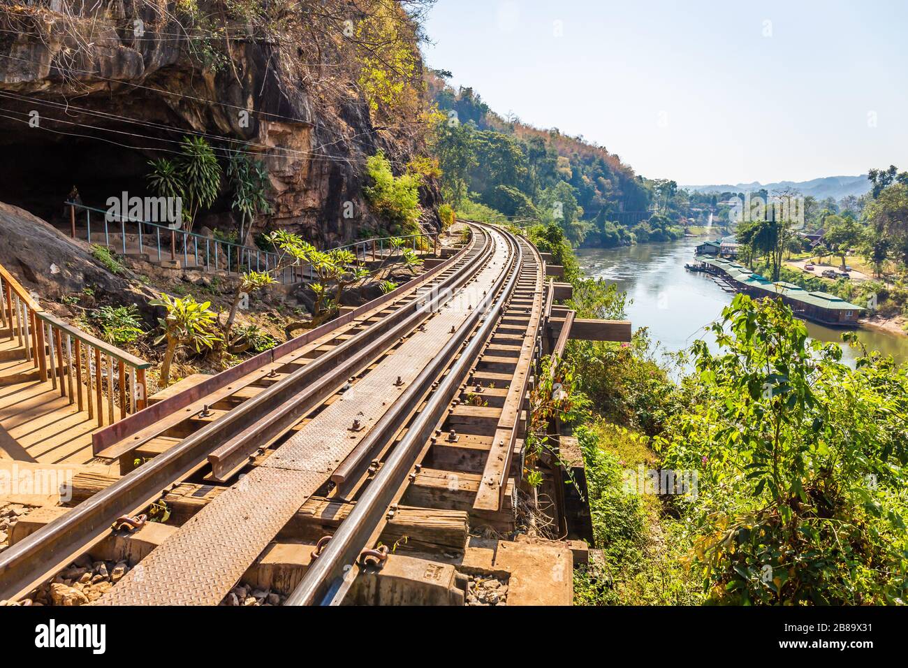 The Death Railway crossing kwai river with Krasae Cave in Kanchanaburi ...