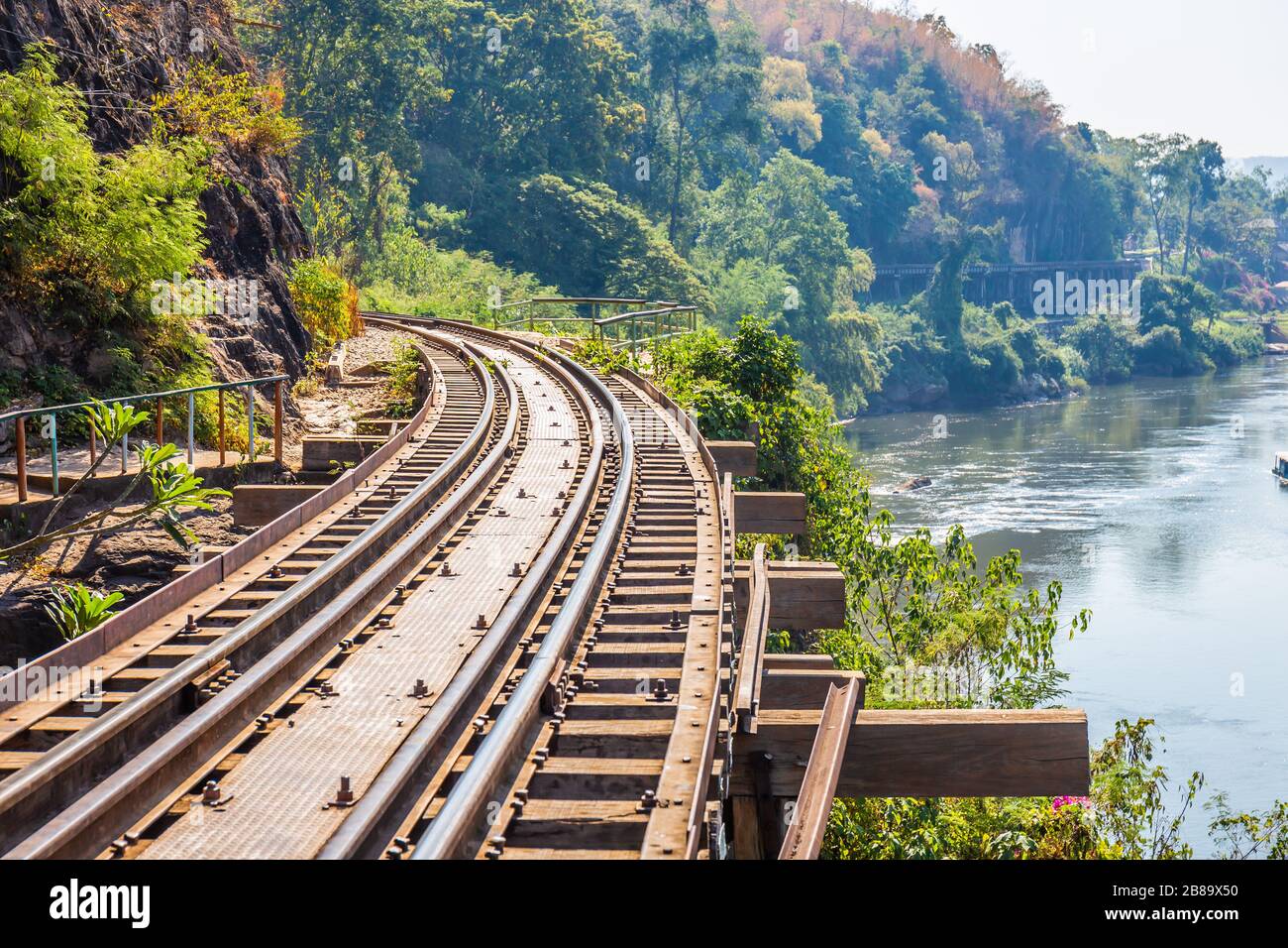 The Death Railway crossing kwai river with Krasae Cave in Kanchanaburi ...