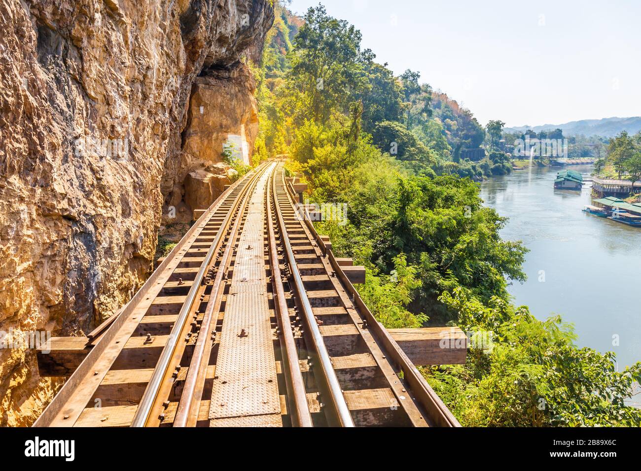 The Death Railway crossing kwai river with Krasae Cave in Kanchanaburi ...