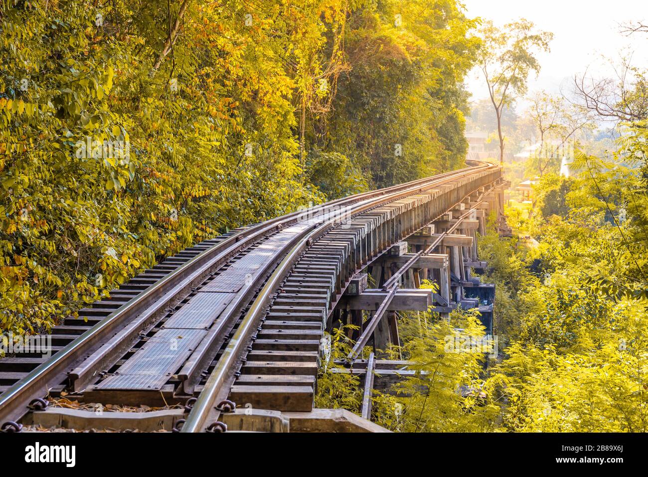The Death Railway crossing kwai river with Krasae Cave in Kanchanaburi ...