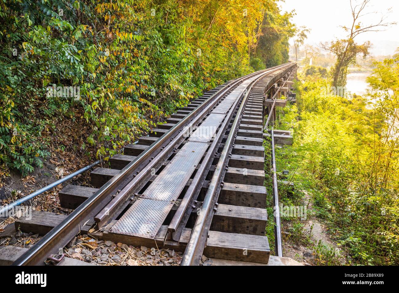 The Death Railway crossing kwai river in Kanchanaburi Thailand ...