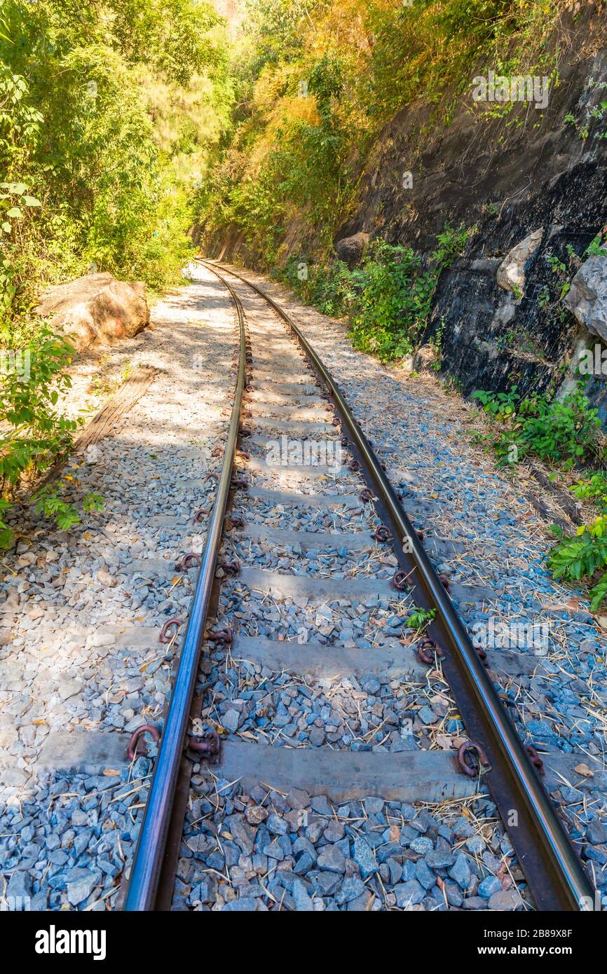 The Death Railway crossing kwai river in Kanchanaburi Thailand ...