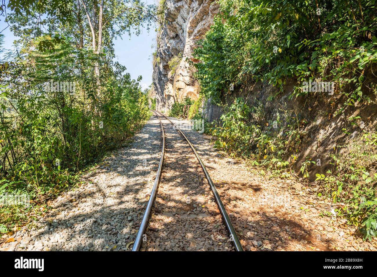 The Death Railway crossing kwai river in Kanchanaburi Thailand ...