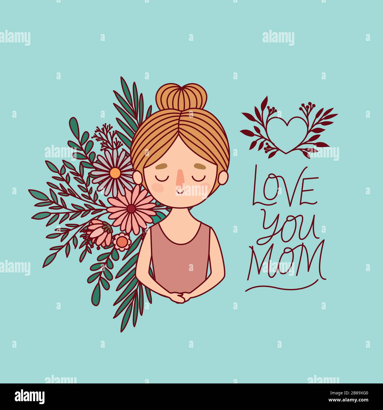 Mother cartoon with flowers and leaves vector design Stock Vector Image ...