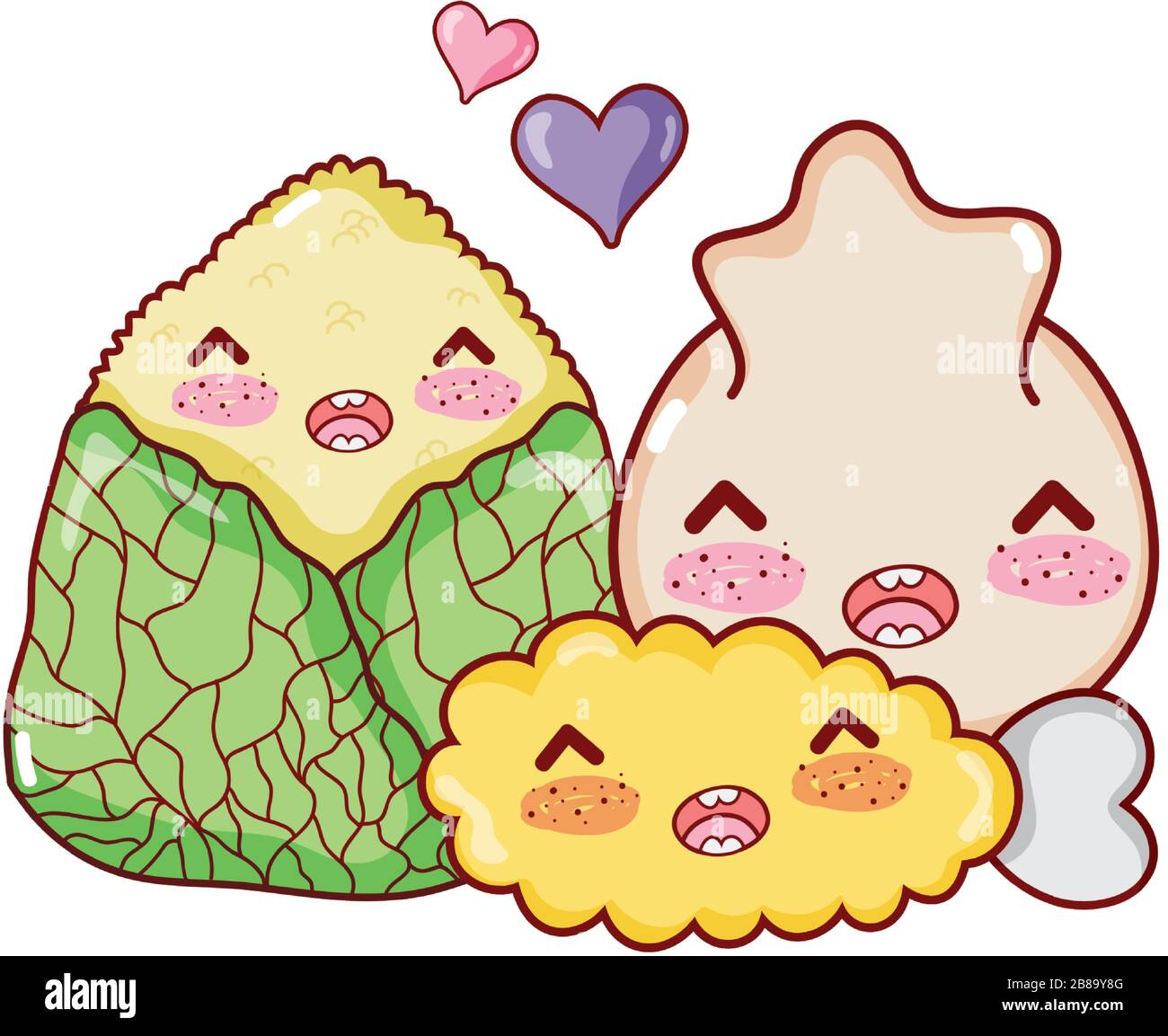 kawaii tempura dumpling and rice cake food japanese cartoon vector ...