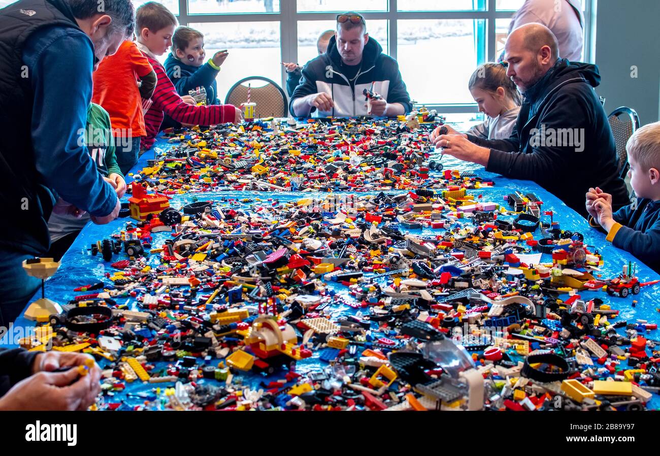 St Joseph Michigan USA March 1 2020; families gather at a Lego event ...