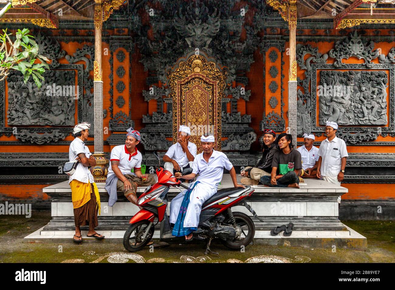 A Group Of Balinese Hindu Men Outside A Temple, Kintamani Area, Bali ...