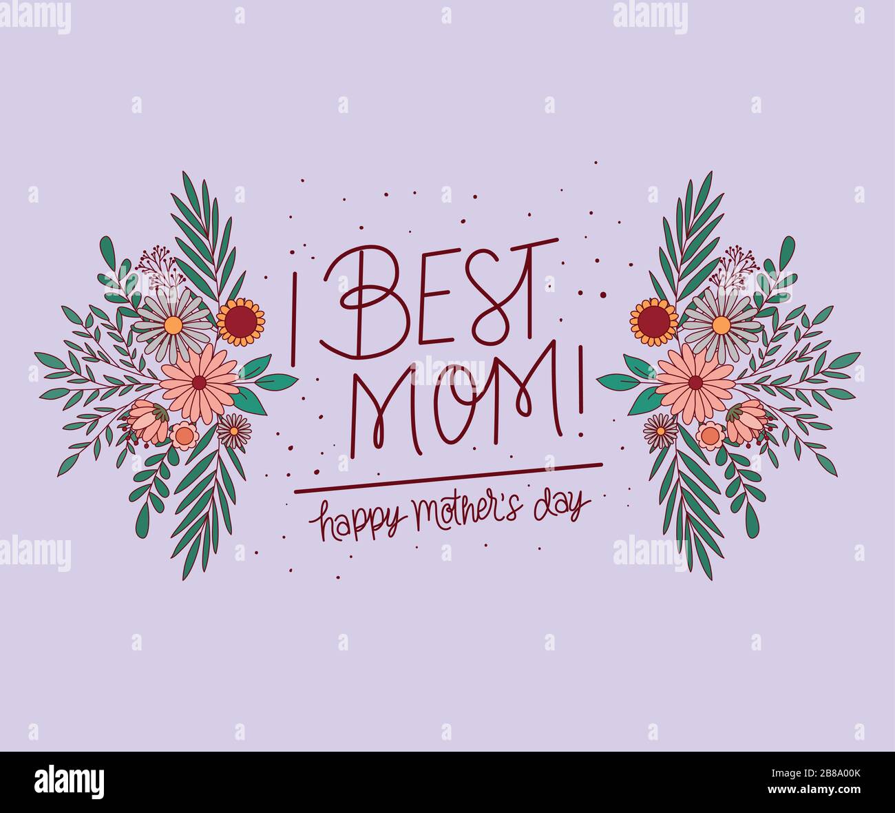 best mom text with flowers and leaves vector design Stock Vector Image ...