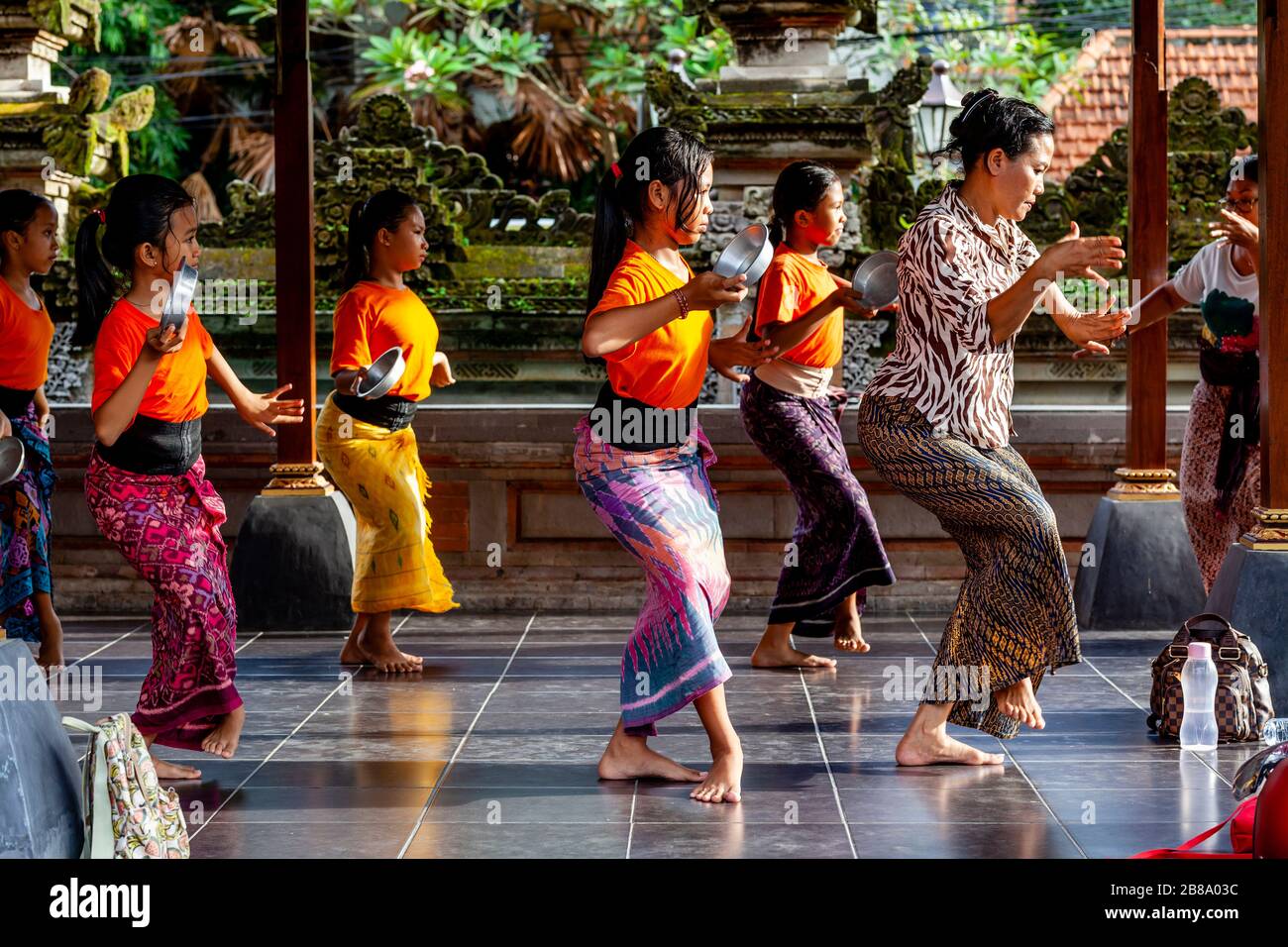 Young Balinese Girls Being Taught Traditional Dance At The Ubud Palace ...