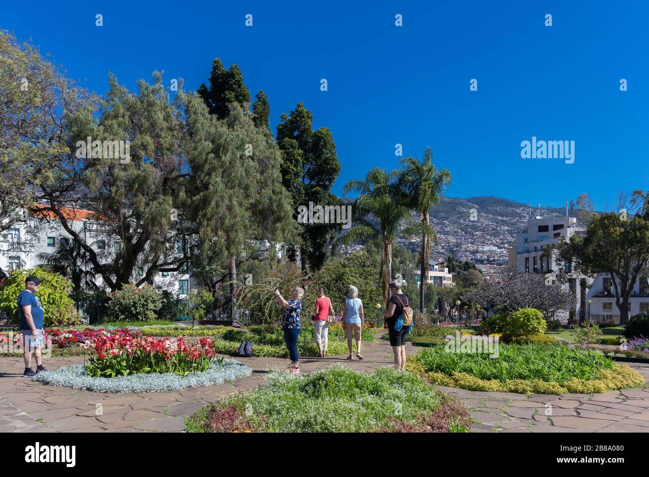 Funchal, Portugal - March 2020: Tourists enjoying the flowers in Santa ...
