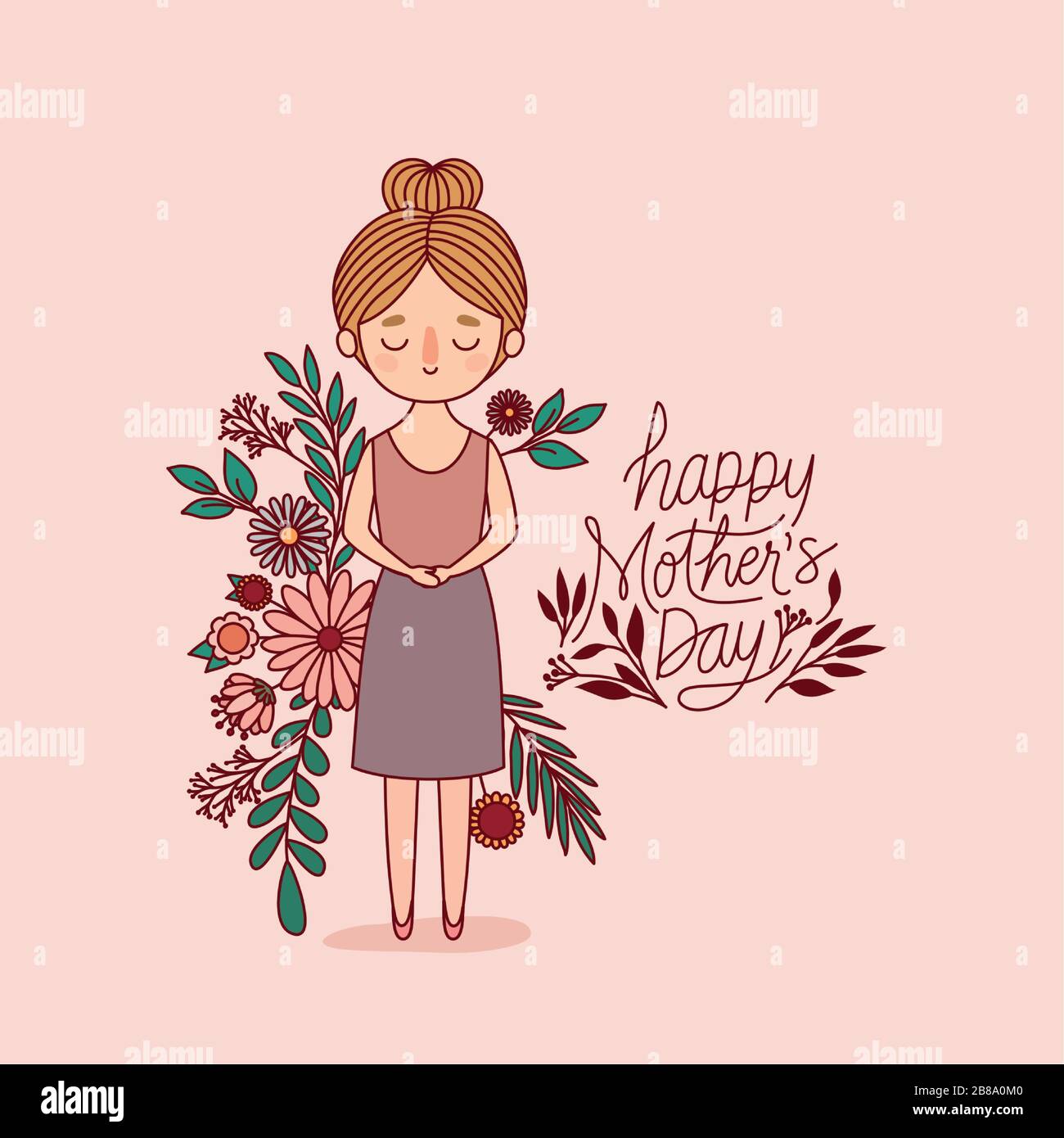 Mother cartoon with flowers and leaves vector design Stock Vector Image ...