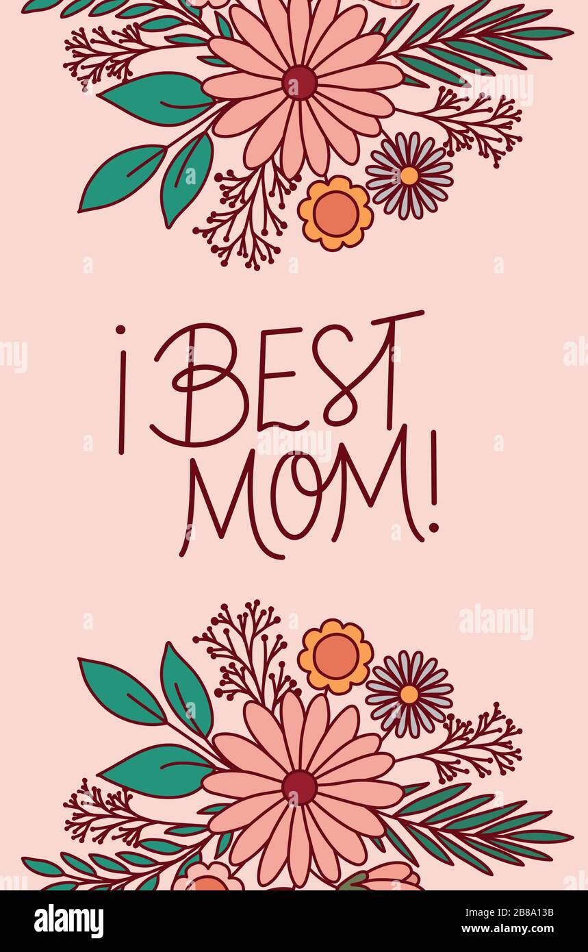 best mom text with flowers and leaves vector design Stock Vector Image ...