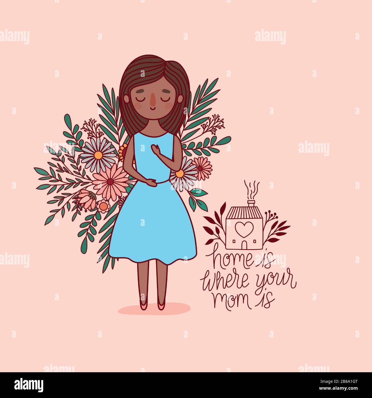 Mother cartoon with flowers and leaves vector design Stock Vector Image ...