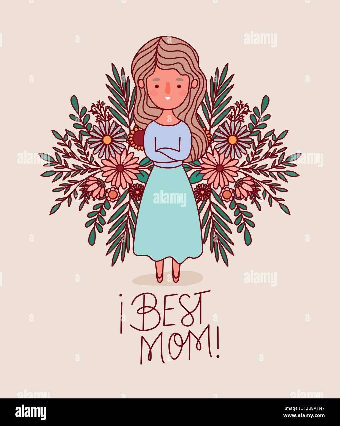 Mother cartoon with flowers and leaves vector design Stock Vector Image ...