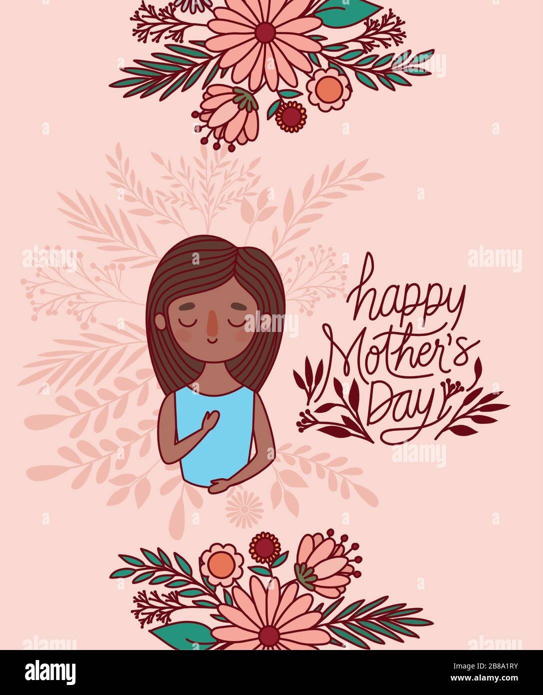 Mother cartoon with flowers and leaves vector design Stock Vector Image ...