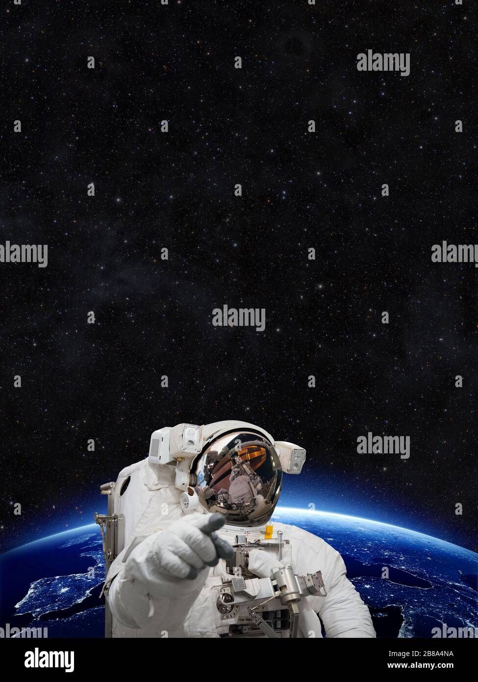 Astronaut on space mission with earth on the background. Elements of ...