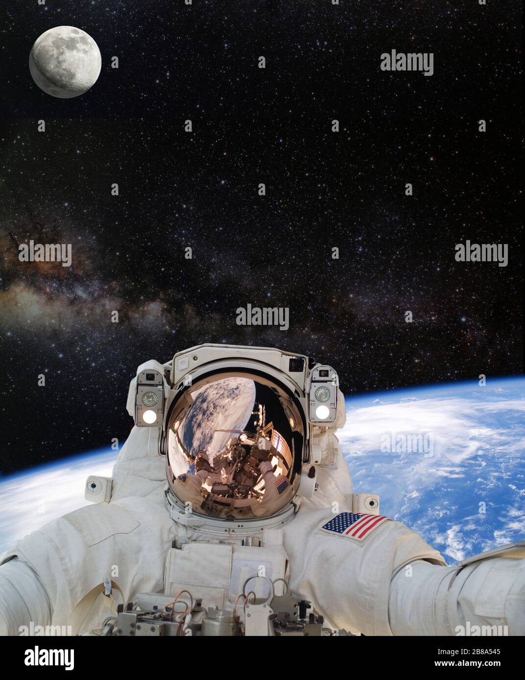 Astronaut on space mission with earth on the background. Elements of ...