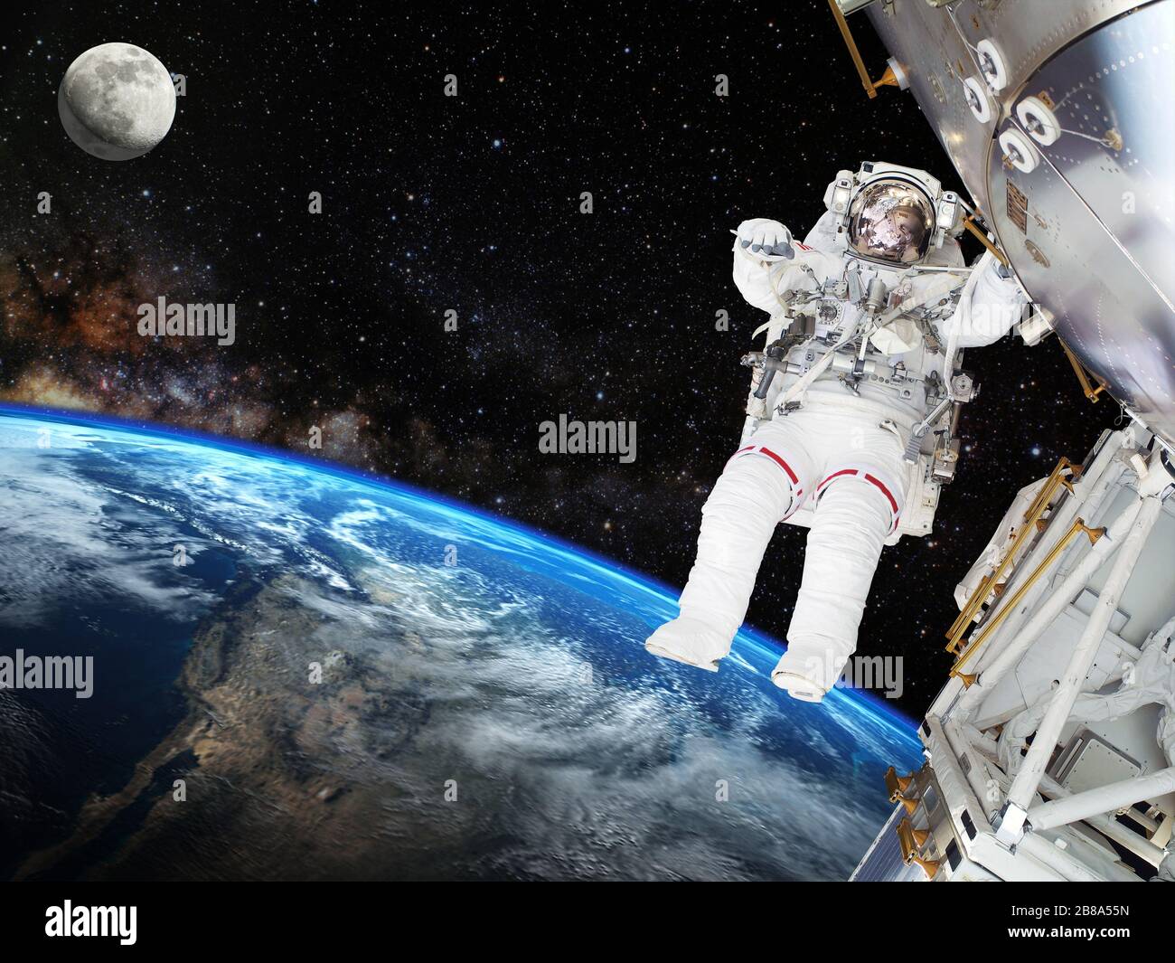 Astronaut on space mission with earth on the background. Elements of ...