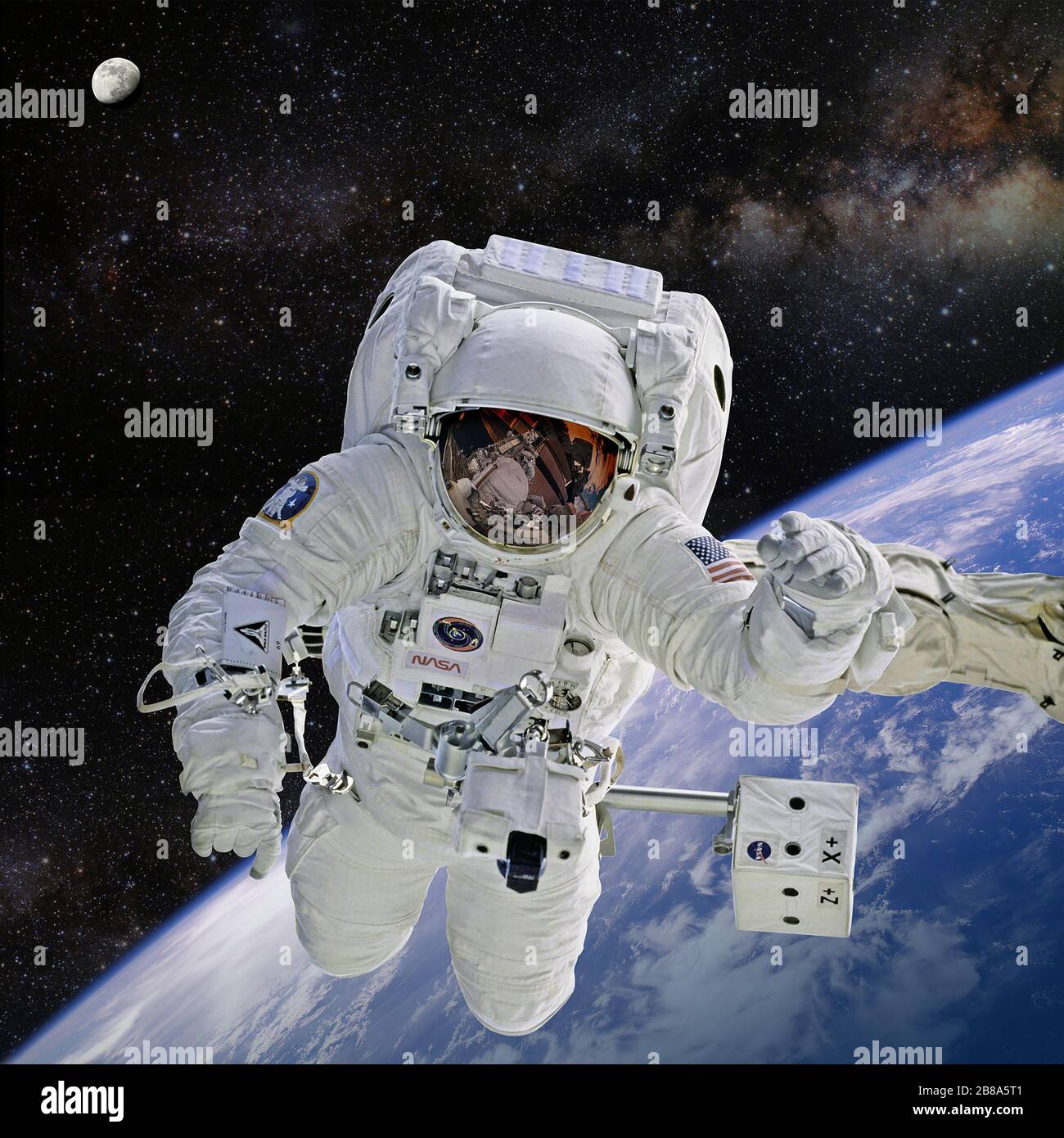 Astronaut on space mission with earth on the background. Elements of ...
